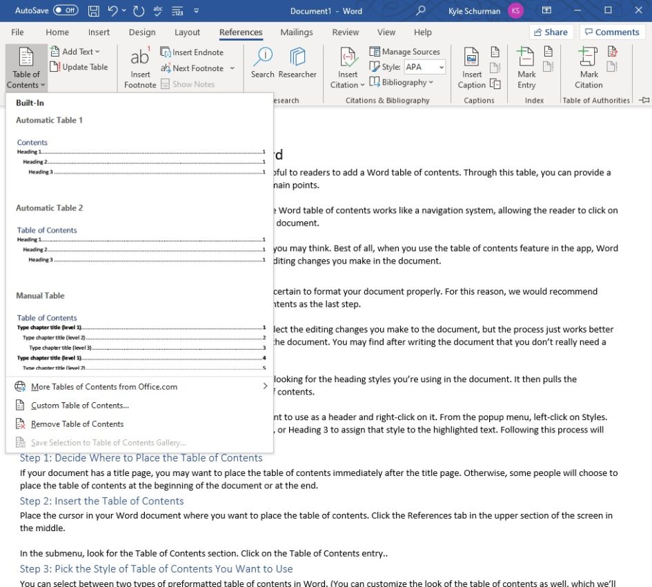 How to Add a Table of Contents to Word